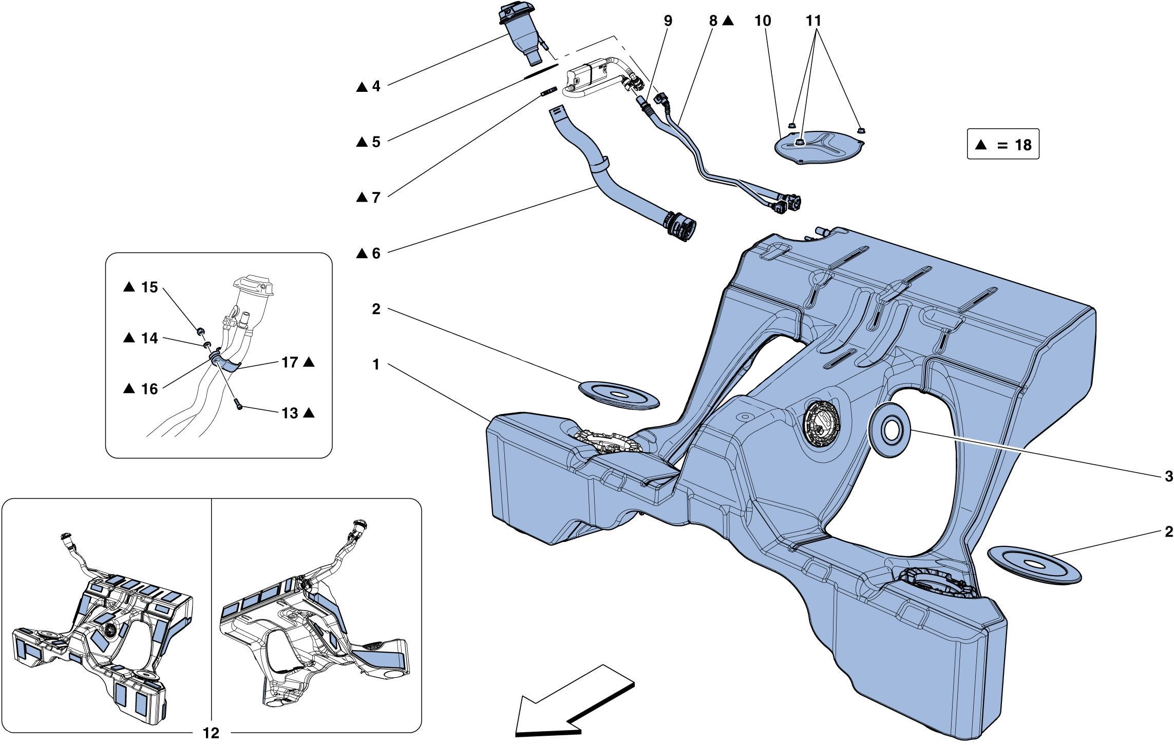 Fuel Tanks And Filler Neck | Classic Ferrari Parts Schematics